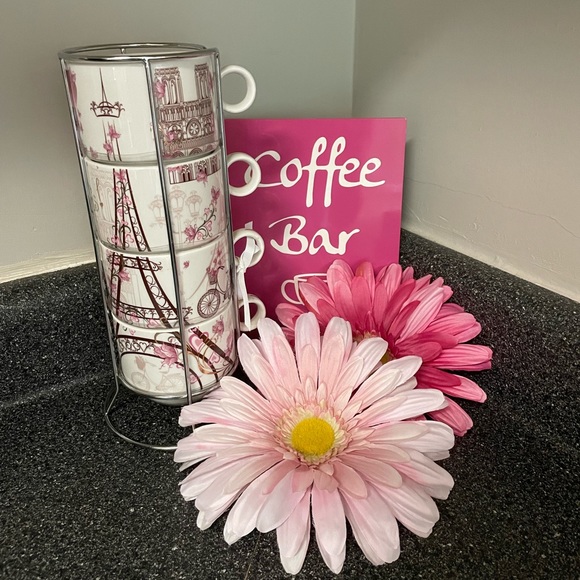 Kitchen | Paris Eiffel Tower Stacking Mug Set Including Metal Rack ...